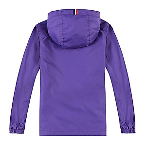 Jingle Bongala Boys Girls Lightweight Breathable Raincoat Waterproof Hooded Rain Jacket Windbreaker Easy to Fold-Purple-140