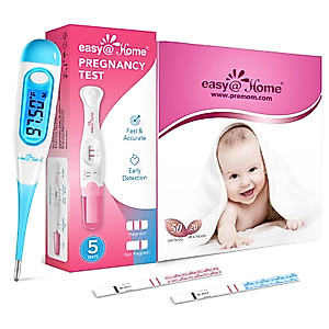 Easy@Home Digital Basal Thermometer with Blue Backlight LCD Display + Easy@Home 50 Ovulation Test Strips and 20 Pregnancy Test Strips + Easy@Home Pregnancy Test Sticks