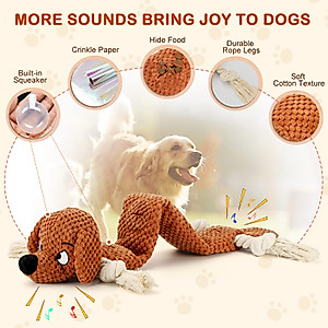 Letsmeet Dog Toys,Squeaky Dog Chew Toy with Crinkle Paper,Interactive Tough Plush Rope Toys for Small Medium Large Dogs with Gift Boxes