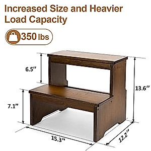 StrongTek Bamboo Two Step Stool for Adults and Kids, Bed Stepstool with Anti-Slip Bottom, Heavy Duty for Kitchen, Bathroom, Bedside Step Stool, Wooden Step Stairs 400 lbs Capacity