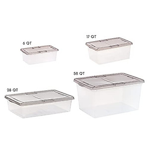28 Quart Clear Under Bed Plastic Storage Box, Gray, Set of 6