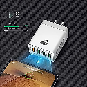 USB Wall Charger, Aioneus 40W 4-Port Fast Charger Block, Multiport USB Cube Power Adapter Wall Charger Plug Charging Block for iPhone 14 13 12 11 Pro Max XR Xs Max 8 7 6,Samsung,LG,Moto,Android Phones