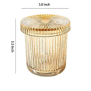 WAIT FLY Glass Cotton Swabs Dispenser with Lid Q-Tips Holder Bathroom Cup Bathroom Vanity Organizer-Amber-9 OZ