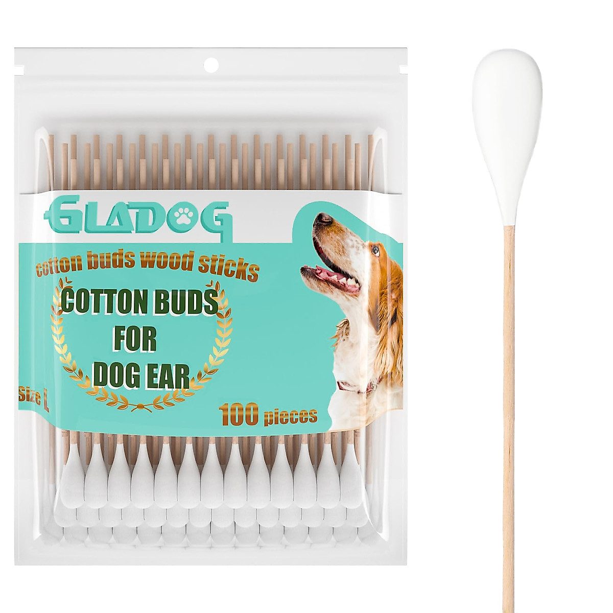 GLADOG 6 Inch Professional Big Cotton Buds for Dogs (Medium Size), Specially Designed Dog Cotton Buds with Durable Bamboo Handle