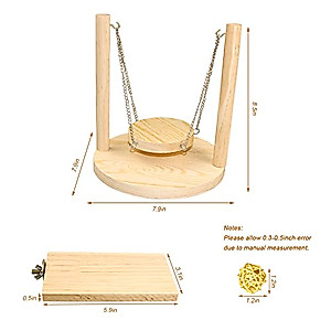 3 Pcs Hamster Enrichment Toy, Natural Wooden Hamster Swing with Base Durable Chinchilla Ledge Increase Activity Rodent Playground for Dwarf Hamster Gerbil Budgie Finch