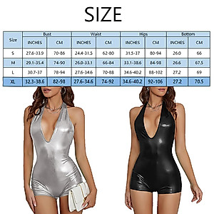 Yendoll Metallic Bodysuit Halter Neck 70s/80s One Piece Rave Club Wear Bathing Suits Backless Leotards for Women