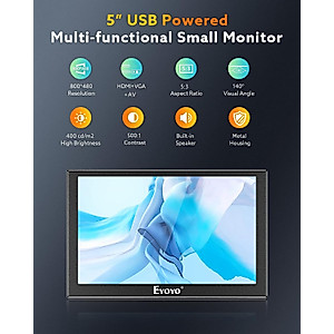Eyoyo 5 inch Monitor, 800x480 Mini TFT LCD Screen Small Camera Video Monitor 1/4 Screw Hole with HD/VGA/AV Video Input for Car PC DVD DVR CCD DSLR-140° Wide Angle Metal Housing