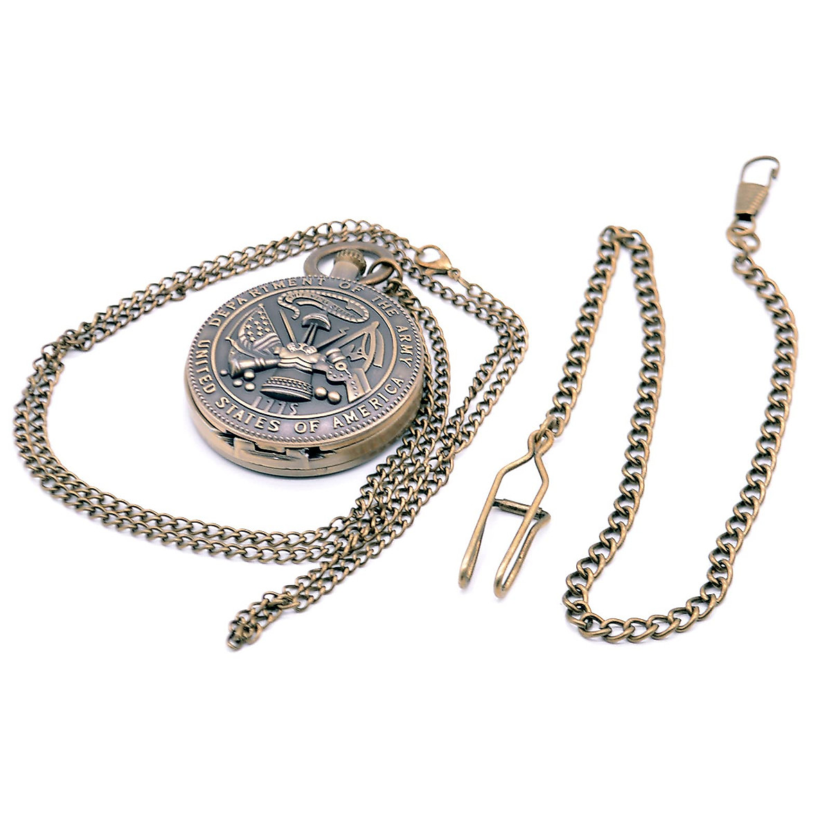 Ddjbdb Mens Pocket Watches with Fob Chain&Necklace Chain Pocket Watch Box Quartz America Department of The Army Bronze