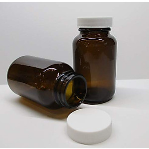 Heavy Glass Medical Screw Top Packer Bottles Wide Mouth Container Jars Dark Amber 4 oz 120cc Size Package of 12 Units