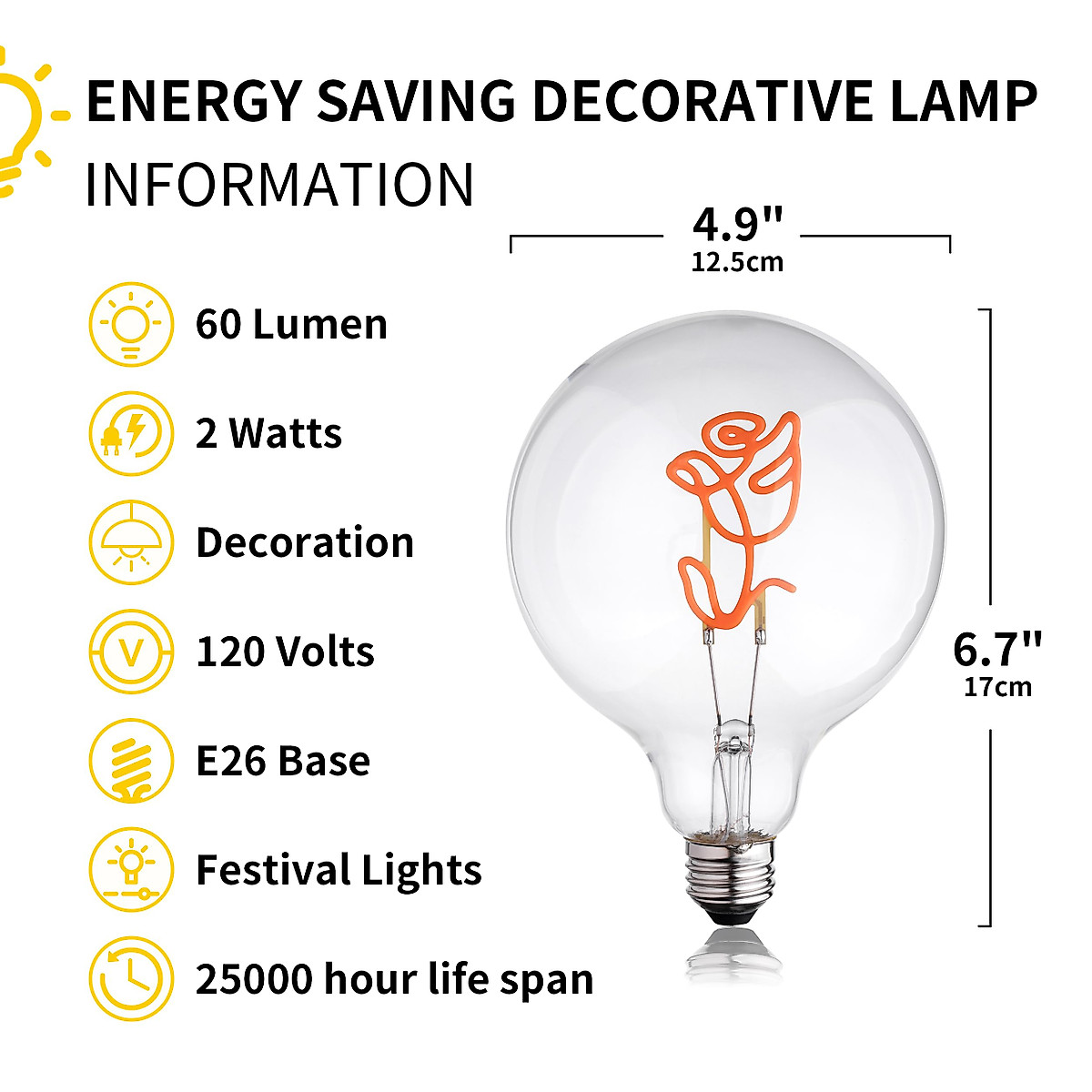 CybaaLuxzus 2W LED Decorative Light Bulb,Happy Signed Bulb,Rose Design Light Bulbs,Filament Bulb,Globe Led Light Bulbs,Soothing Light Bulbs,G125 120V
