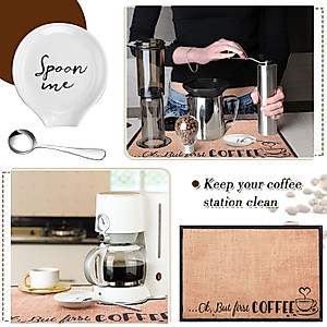 Skyley 3 Pieces Coffee Spoon Rest Rustic Bar Mat and Set Farmhouse Teaspoon Holder Station Ceramic Funny Tray Accessories Decor Rests, one size