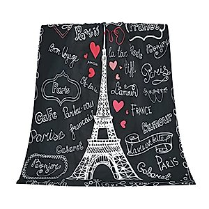 Eiffel Tower Style Love Heart Flannel Fleece Blanket Super Soft Cozy Plush Blankets Lightweight Microfiber Throw Blanket for Couch Sofa Bed