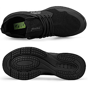 Giniros Mens Slip On Walking Shoes Non Slip Running Shoes Breathable Workout Shoes Lightweight Gym Sneakers All Black Size 7