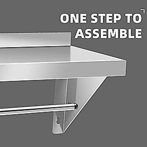 HXCFYP Stainless Steel Shelf 12 x 36 Inches 280 lb, NSF Commercial Wall Mount Floating Shelving for Restaurant, Kitchen, Home and Hotel