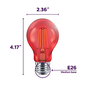 Philips LED 538207 A19 Party Bulbs: Filament Glass, 4-Watt (40-Watt Equivalent), E26 Medium Screw Base, Red Light, 6-Pack