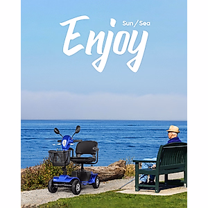 Cebihy 4 Wheel Mobility Scooter with Lights & Rearview Mirror, Electric Power Mobility Scooters for Seniors Adult, Foldable & Compact Duty Travel Scooter w/Basket and Extended Battery, Blue