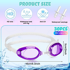 Macarrie 30 Pcs Kids Swim Goggles Bulk Child Swimming Goggles Gifts for Boys Girls Toddler Pool Surfing Diving(Blue, Pink, Purple, Black, Lake Blue)