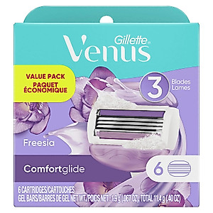 Gillette Venus ComfortGlide Womens Razor Blade Refills, 6 Count, Freesia Scented Gel Bar Protects Against Skin Irritation