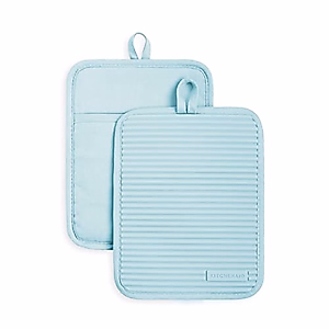 KitchenAid Ribbed Soft Silicone Pot Holder 2-Pack Set, Mineral Water Aqua, 7"x9"