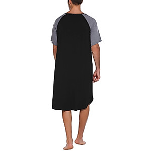 Ekouaer Plus Size Nightshirts Men's Short Sleeve Nightwear Long Lightweight Kaftan Sleep Tops (Black,XXL)