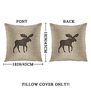 Vosach Moose Outdoor Indoor Pillow Covers, Animal Moose Burlap Cabin Home Decorative Throw Pillow Case Cushion Cover for Sofa/Bed/Patio/Garden/Balcony, 18x18 Inch, 2Pcs, Brown