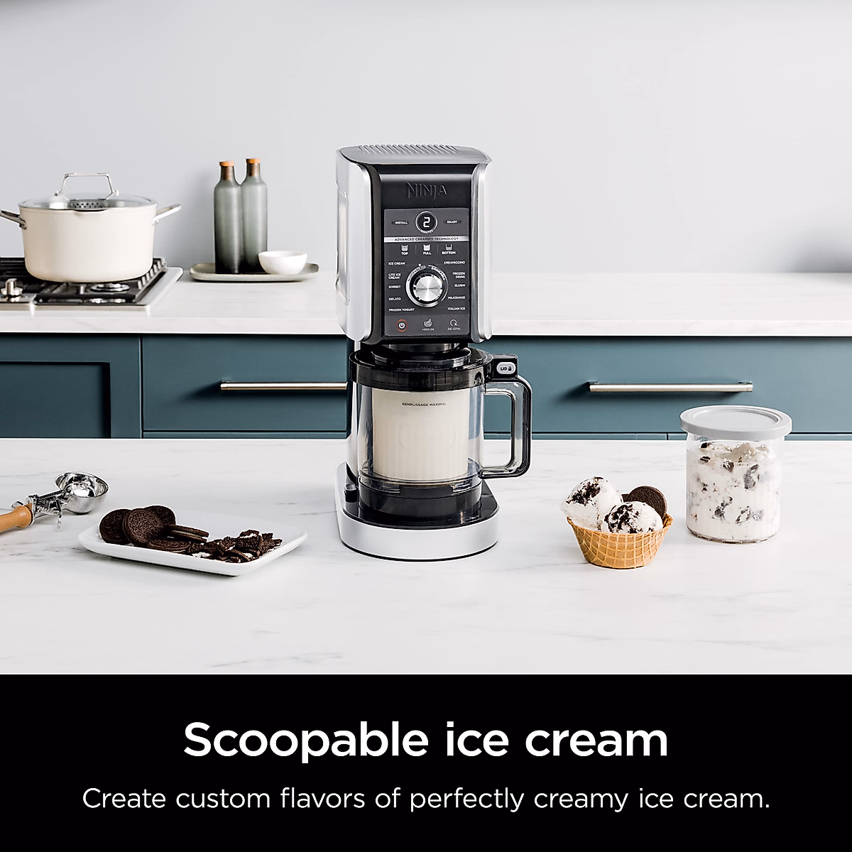Ninja NC501 CREAMi Deluxe 11-in-1 Ice Cream & Frozen Treat Maker for Ice Cream, Sorbet, Milkshakes, Frozen Drinks & More, 11 Programs, with 2 XL Family Size Pint Containers, Perfect for Kids (Renewed) (Silver)
