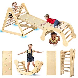 YOLEO Pikler Triangle Set, FSC-Comply 7 in 1 Large Pikler Triangle Climbing Set with Various Combinations, Wooden Montessori Climbing Toys for Toddlers 1-3 Inside, Toddler Playground Indoor Jungle Gym