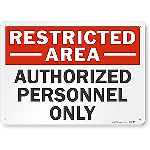 SmartSign 10 x 14 inch “Restricted Area - Authorized Personnel Only” Metal Sign, 40 mil Laminated Rustproof Aluminum, Red, Black and White
