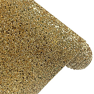 Solid Color Chunky Glitter Faux Leather Roll 12 x 53 Inch Sparkle Synthetic Sewing Fabric for Hair Bows Jewlery Making DIY Accessories (Gold)