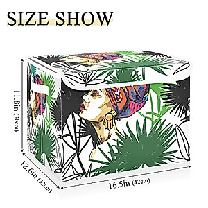 RunningBear African Girl Tropical Large Storage Bins with Lid Collapsible Storage Bin Storage Bin Shelves Cute Storage Box for Toy Shoes Books Clothes Nursery