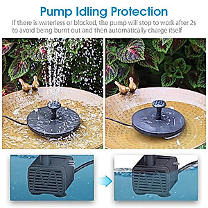 AISITIN 5.5W Solar Fountain Pump Built-in 1500mAh Battery, Solar Bird Bath Fountain with 6 Nozzles, Solar Floating Water Fountain Pump for Bird Bath, Fish Tank, Pond, Garden and Outdoor