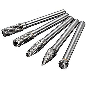 5 PCS Double Cut Tungsten Carbide Rotary Burrs 1/4"(6mm) Shank and 2/5"(10 mm) Head Size Die Grinder Bits for Drilling Polishing Carving Engraving by YEEZUGO