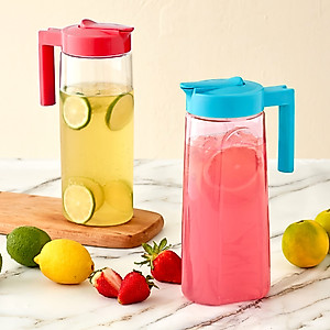 Amazing Abby - Slim - Tritan Pitcher (64 oz), Unbreakable Plastic Water Pitcher with Lid, BPA-Free, Heat-Resistant, Dishwasher-Safe, Great for Both Iced and Hot Drinks, Indoors and Outdoors, Blue