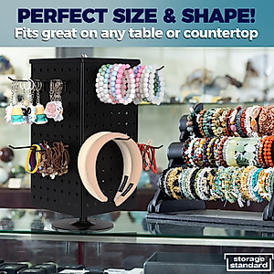 Storage Standard Metal Spinning Peg Board Displays - 17" Earring Display Stand for Retail & Shows, Black Jewelry Stands - 4-Sided Craft Keychain Rack Necklace Holder