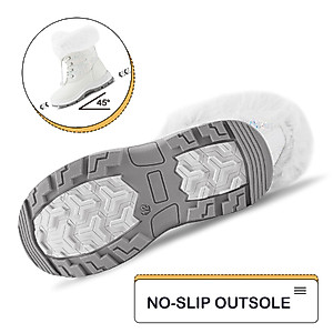 K KomForme Girls Glitter Snow Boots Kids Bungee Lacing Warm Faux Fur-Lined Anti-Slip Outdoor Winter Shoes White Big Kid 2M