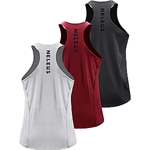 NELEUS Men's 3 Pack Running Tank Tops Dry Fit Muscle Athletic Workout Shirts,5069,Grey Black,Light Grey,Red,US XL,EU 2XL