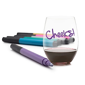 MEKBOK Wine Glass Markers - 6 Pack of Food Safe Non-Toxic Wine Glass Markers - Can also be used on ceramic plates and other glass and tableware