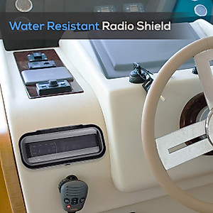 Pyle Water Resistant Marine Stereo Cover - Smoke Colored Heavy Duty Boat Radio Protector Shield with Flip-up Door & Spring Loaded Release - Mounting Gasket Included - Pyle PLMRCB1