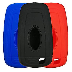 Car Remote Key Cover Fob Silicone Outer Case for Ford Escape Explorer Edge Flex Focus Taurus Lincoln Mks Mustang Outer Casing Shell Jacket Protector 5 Buttons (Blue+red+Black)