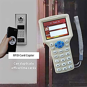 NFC RFID Copier Writer Readers Key Copier Duplicator English 10 Frequency for IC ID Cards/Key Fob and 13.56mhz UID Key,10pcs ID 125kh Key Fobs + 5 Pcs ID 125khz Cards + 10pcs 13.56mhz IC Key + 1 USB