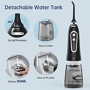ByDiffer Water Flosser, Cordless Water Flossers for Teeth Cleaning Picks, 300ML 5 DIY Modes 5 Water Jet Tips Rechargeable IPX7 Waterproof Dental Portable Oral Irrigator, Black