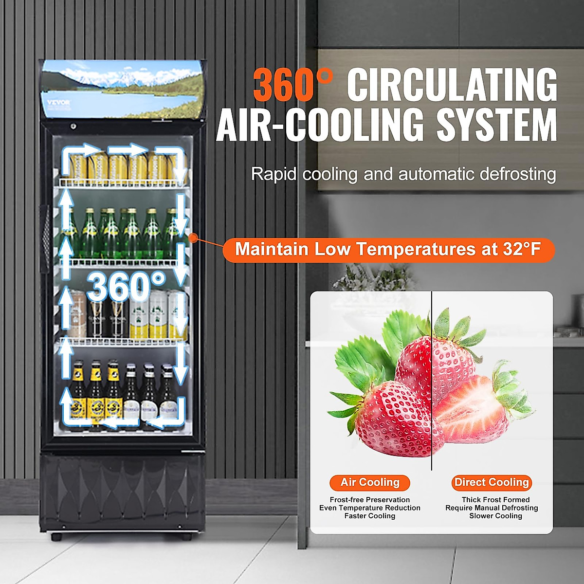 VEVOR Commercial Merchandiser Refrigerator, 6.8 Cu.Ft / 195L Beverage Refrigerator Cooler Merchandiser, Glass Door Display Refrigerator Upright Fridge with 3 Adjustable Shelves, Customizable Lightbox