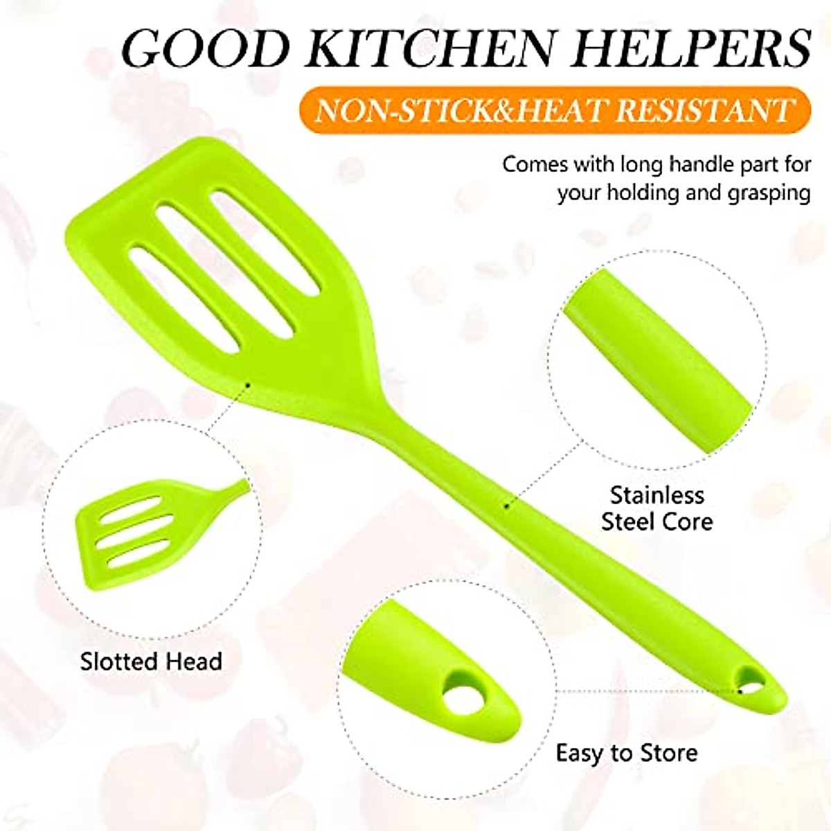 Romooa 5 Pack Small Silicone Turner High Heat Resistant Slotted Spatula Silicone Spatula Turner Slotted Fish Turner Set Flipper Mini Serving Spatula for Cooking (Red, Blue, Green, Orange, Pink)