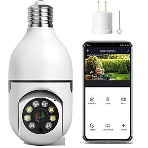 3MP Light Bulb Security Camera for Home Security, 360° WiFi Smart Light Socket Security Camera Outdoor Wireless, Lightbulb Camera with Motion Detection, Two Way Talk, Compatible with Alexa (1Pack)
