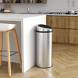 iTouchless 13 Gallon Touchless Sensor Kitchen Trash Can with Odor Control System, Brushed Stainless Steel, Round Garbage Bin for Home or Office - IT13RCB
