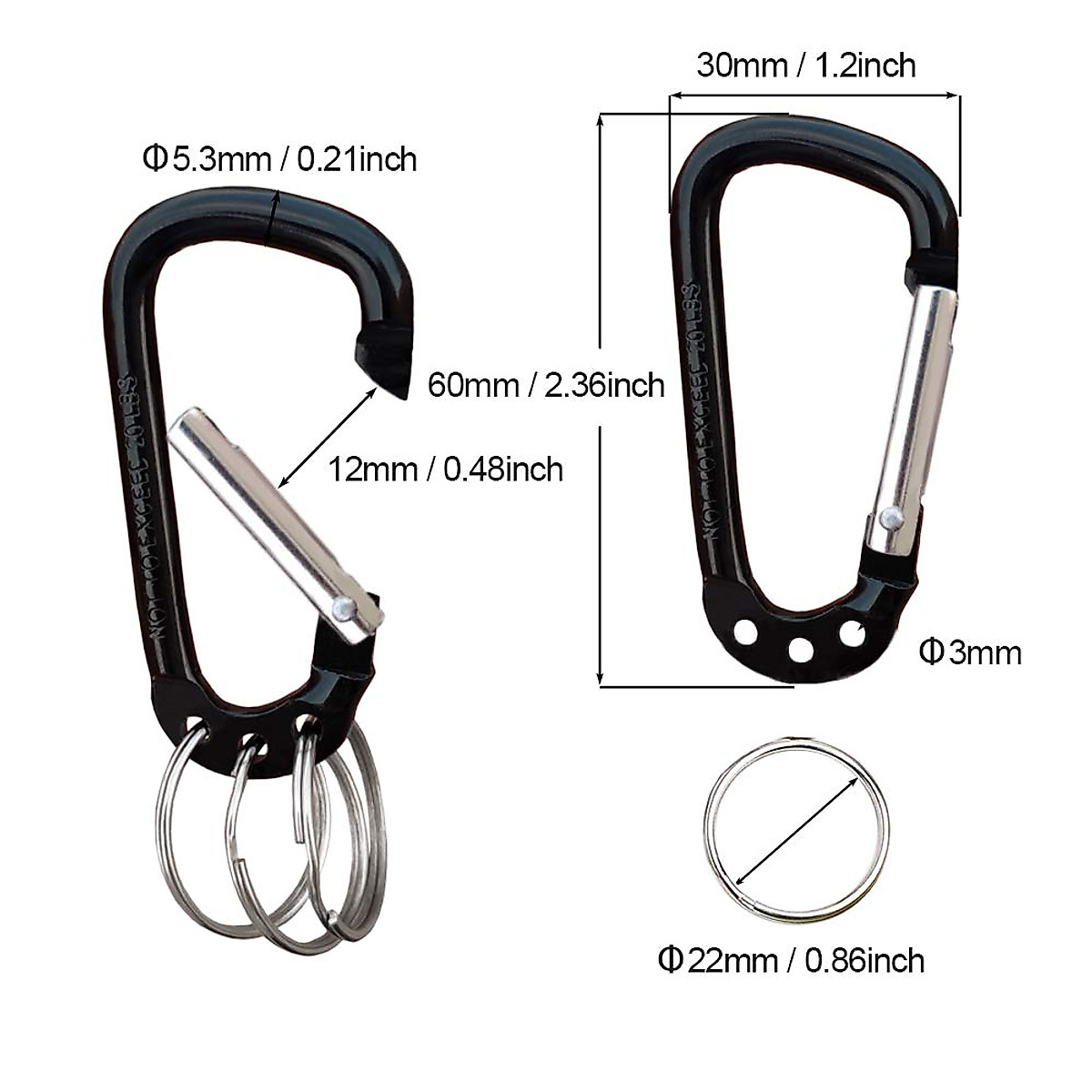 VictorsHome Carabiner Clip Keychain Aluminum Alloy D Shape Multifunction Clip Hook with 3 Key Rings for Outdoor Backpack Multi-Color 6 Pack