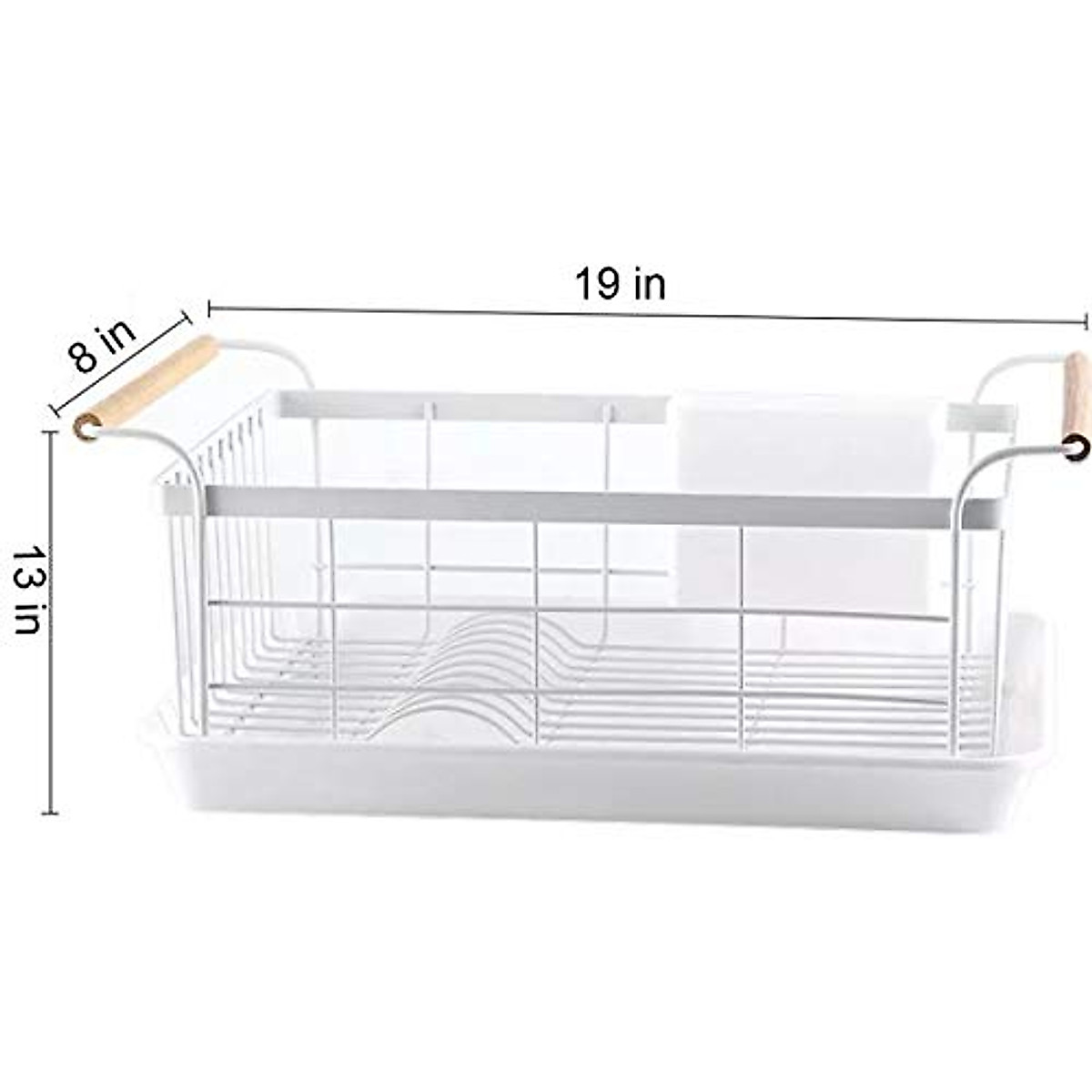 BRIAN & DANY Kitchen Dish Drainer, Drying Rack with Full-Mesh Storage Basket, Wooden Handle, Removable Cutlery Tray