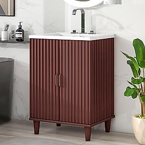 Bellemave Bathroom Vanity with Sink 24 Inch Bathroom Sink Cabinet with 2 Doors, Rosy