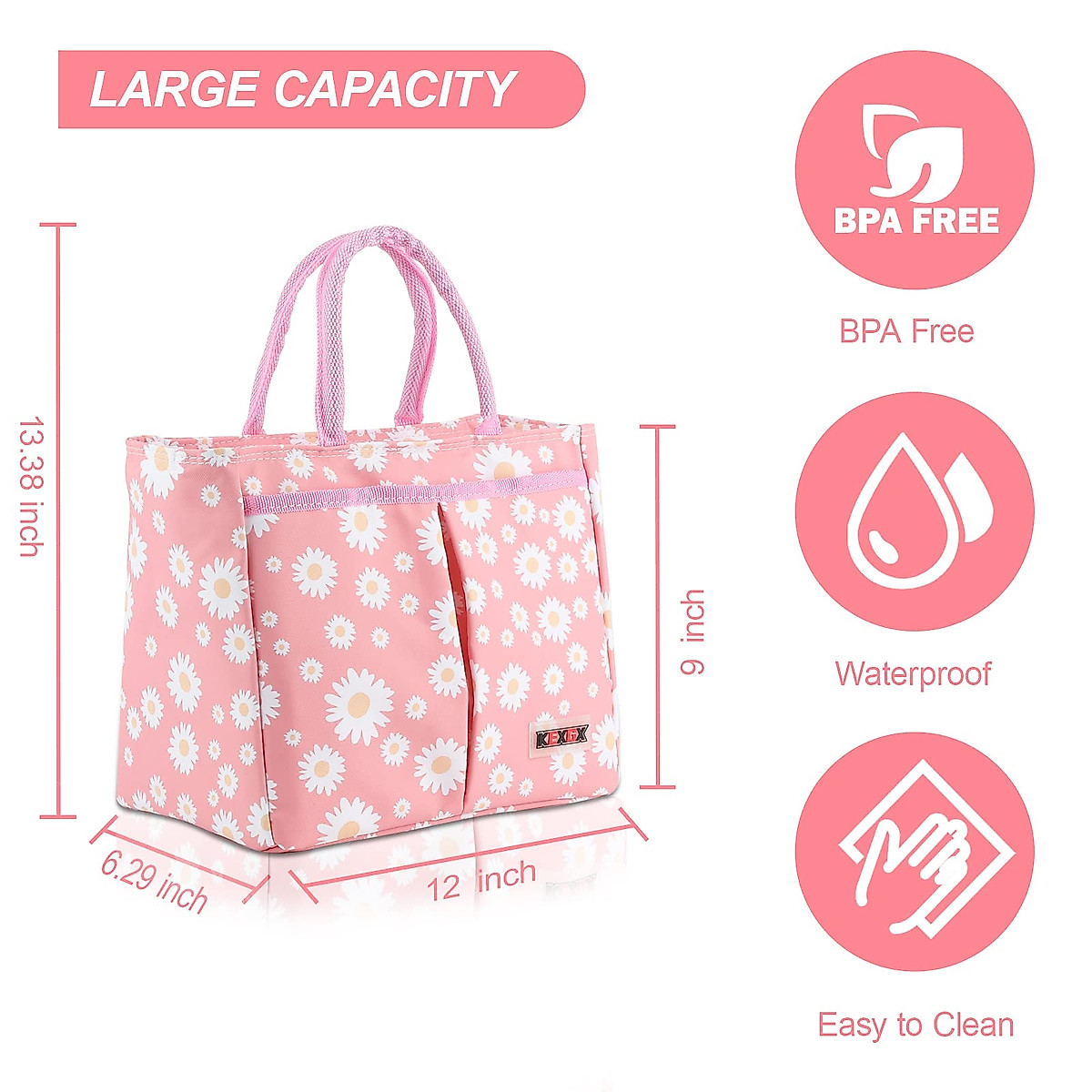 KEXGX Lunch Bag for Women, Insulated Lunch Bag Lunch Box for adults Lunch Box for Women Reusable Thermal Cooler Lunch Box for Work School Picnic Outdoor (Pink)
