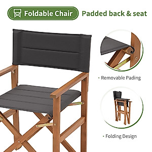 OC Orange-Casual 7 Piece Patio Dining Set, Outdoor Acacia Wood Furniture Set, Extendable Rectangular Table and 6 Folding Director Chairs w/Soft Padding, FSC Certified, for Backyard,Dark Grey